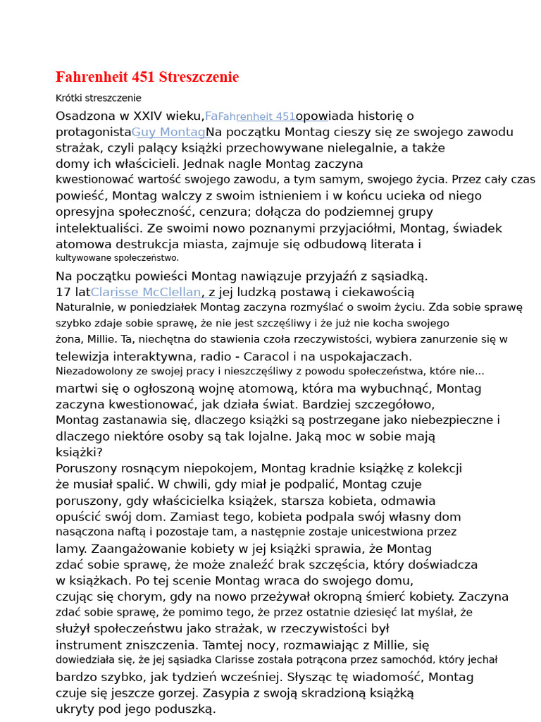 Fahrenheit 451 Streszczenie: Fa Guy Montag | PDF