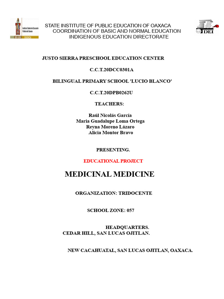 EDUCATIONAL PROJECT MEDICINAL PLANTS | PDF | Traditional Medicine | Plants