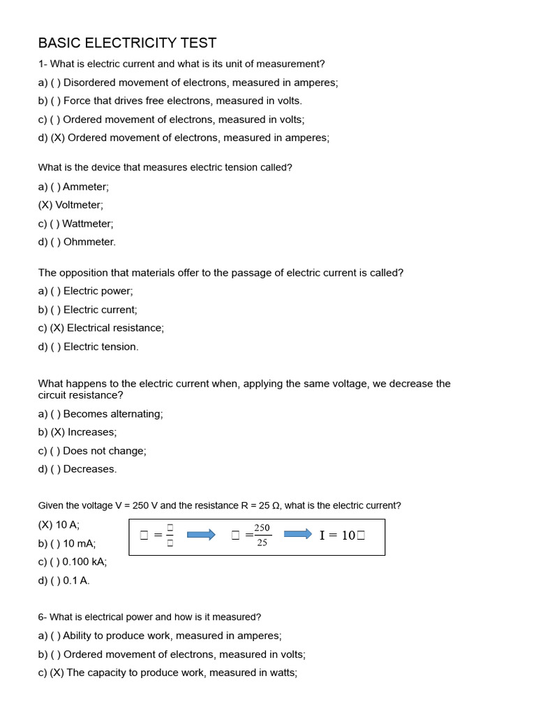Basic Electricity Test | PDF | Voltage | Electric Current