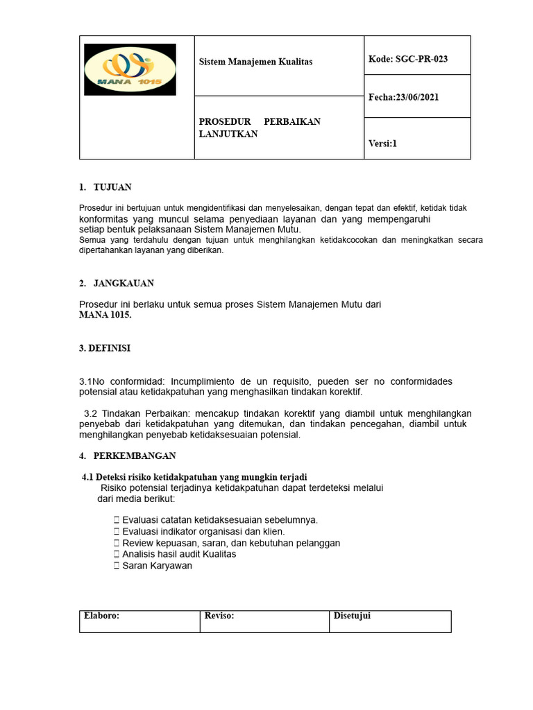 Prosedur Perbaikan Sistem Manajemen Kualitas | PDF