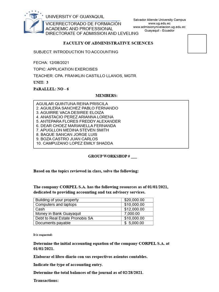 Accounting Exercises for CORPEL S.A. | PDF | Accounts Payable | Banks