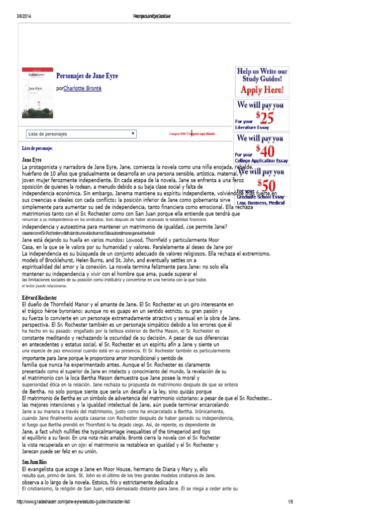 Personajes de Jane Eyre _ GradeSaver | PDF | Jane Eyre