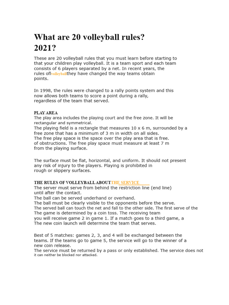 Volleyball Rules | PDF | Volleyball | Sports Rules And Regulations