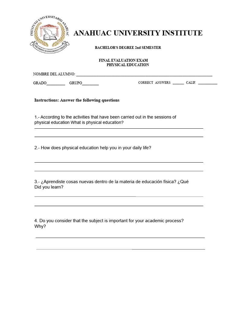 Final Exam Physical Education 2ND Baccalaureate | PDF | Volleyball ...
