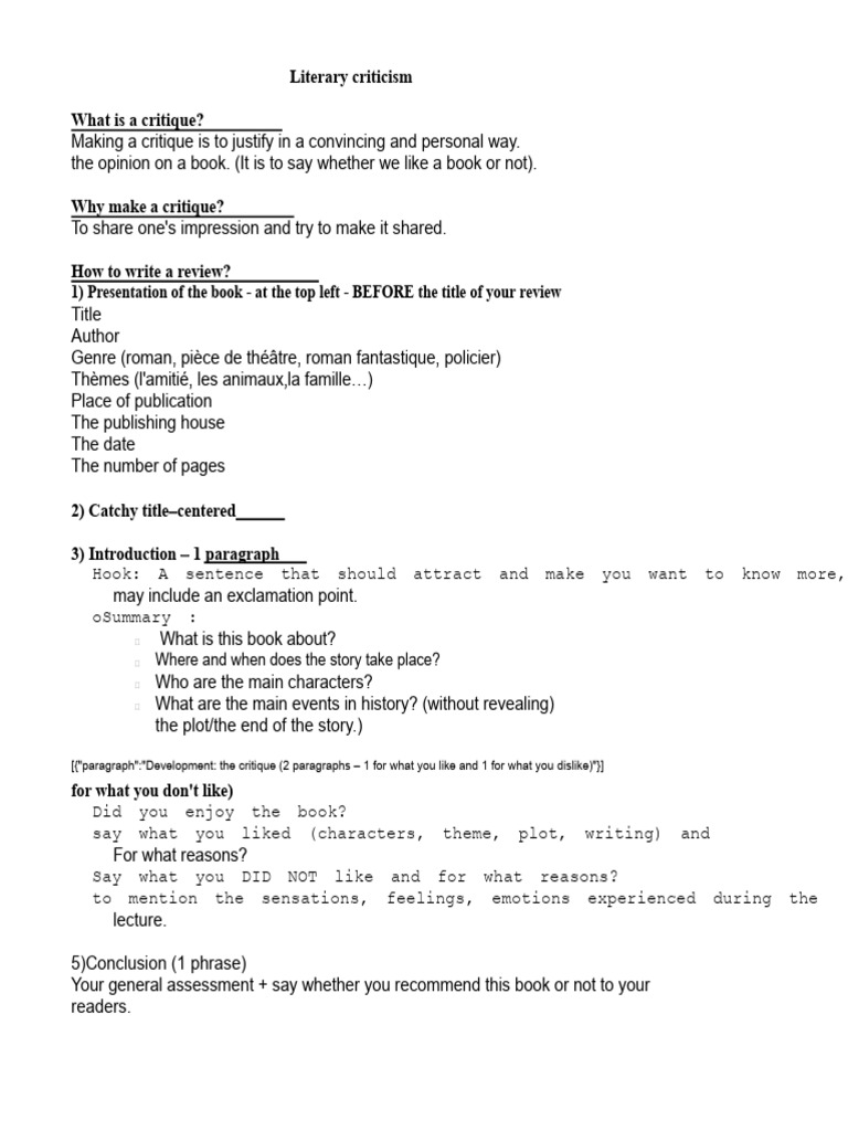 How to Write a Book Critique Guide | PDF