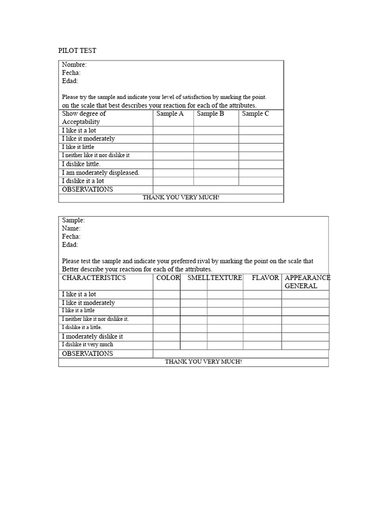 Sensory Evaluation Templates | PDF