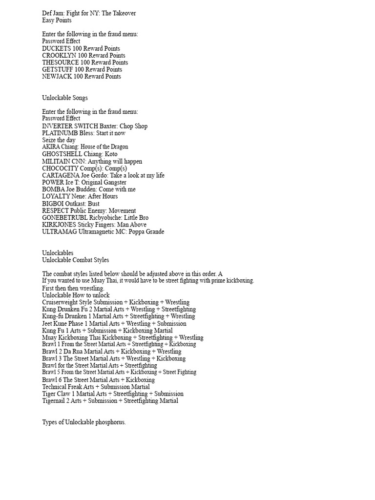 Def Jam Fight for NY Unlockables Guide | PDF | Asian Martial Arts ...
