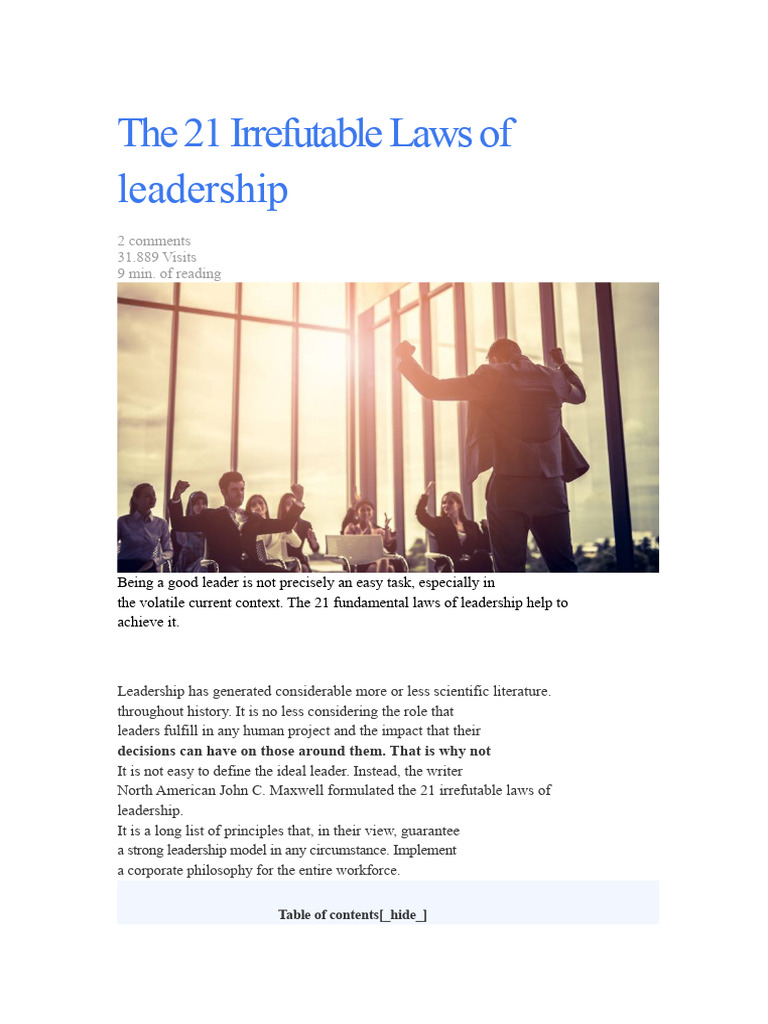 The 21 Irrefutable Laws of Leadership | PDF | Leadership | Intuition
