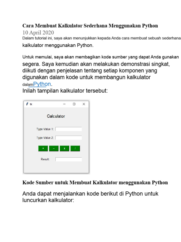 Cara Membuat Kalkulator Sederhana Menggunakan Python - PDF 1234 | PDF