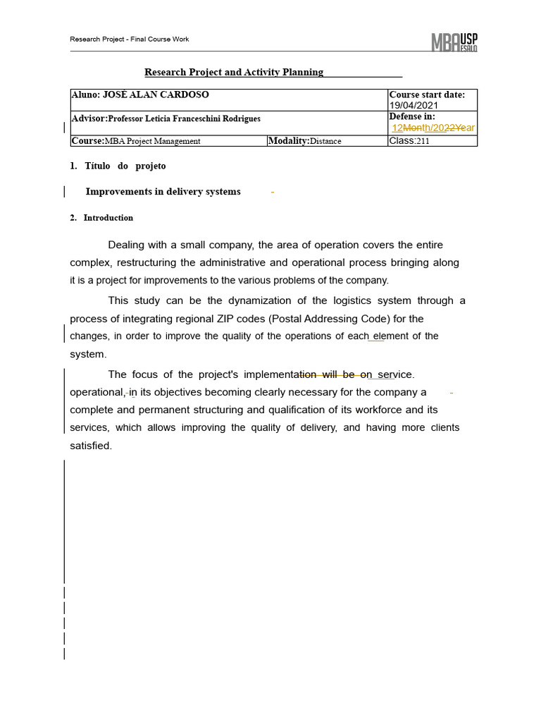 Research Project Template - TCC - MBA USP ESALQ - LFR | PDF ...