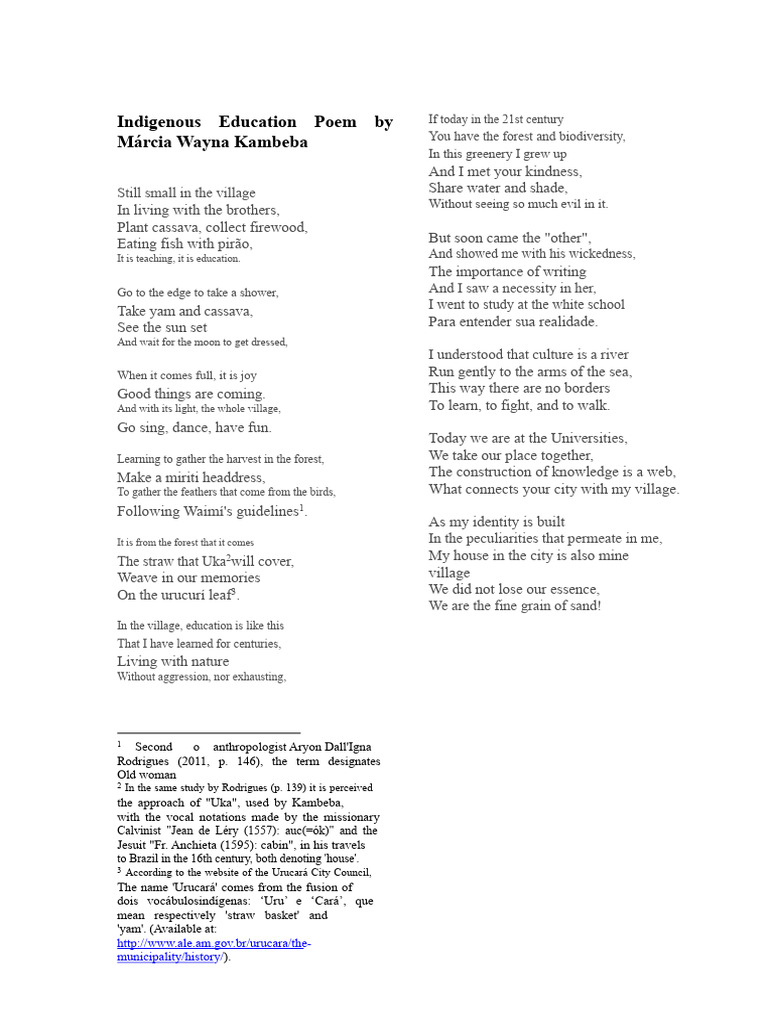 Indigenous Education Poem | PDF