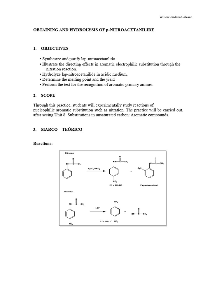 Synthesis and Hydrolysis of p-Nitroacetanilide | PDF | Chemical ...