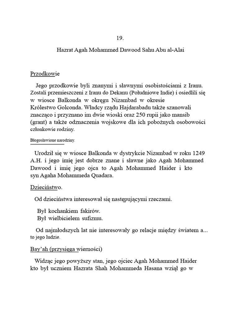 Hazrat Agah Mohammed Dawood Sahu Abu Al-Alai Hyderabad | PDF