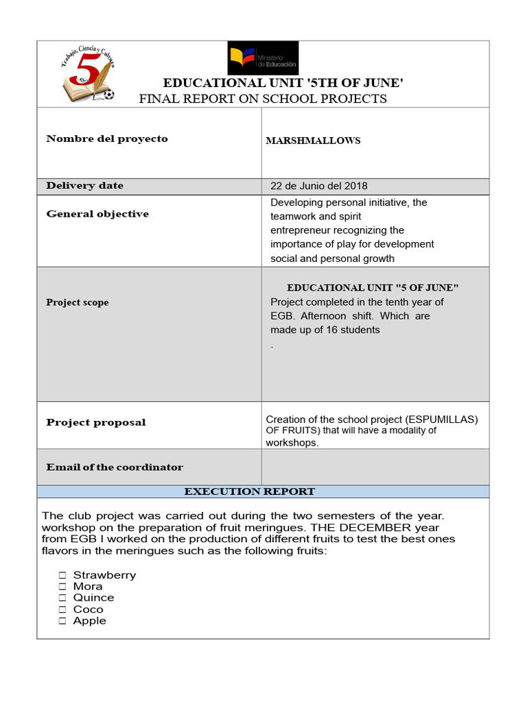 School Project Report Template | PDF | Fruit | Cognition