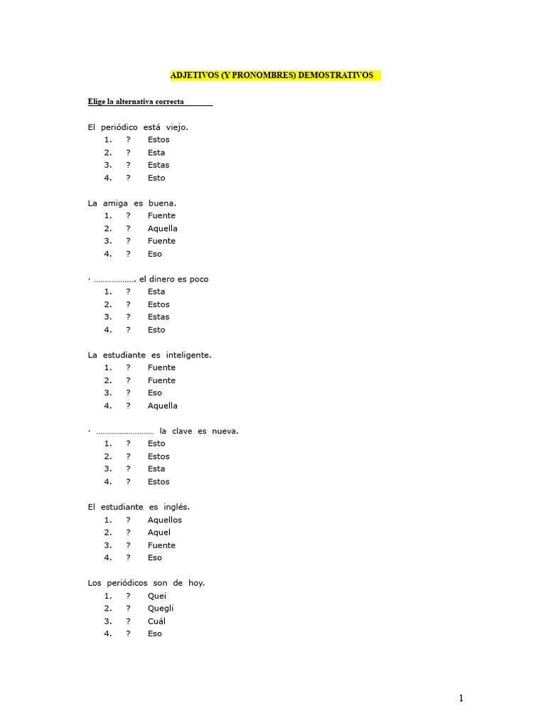 Adjetivos (Y Pronombres) Demostrativos | PDF