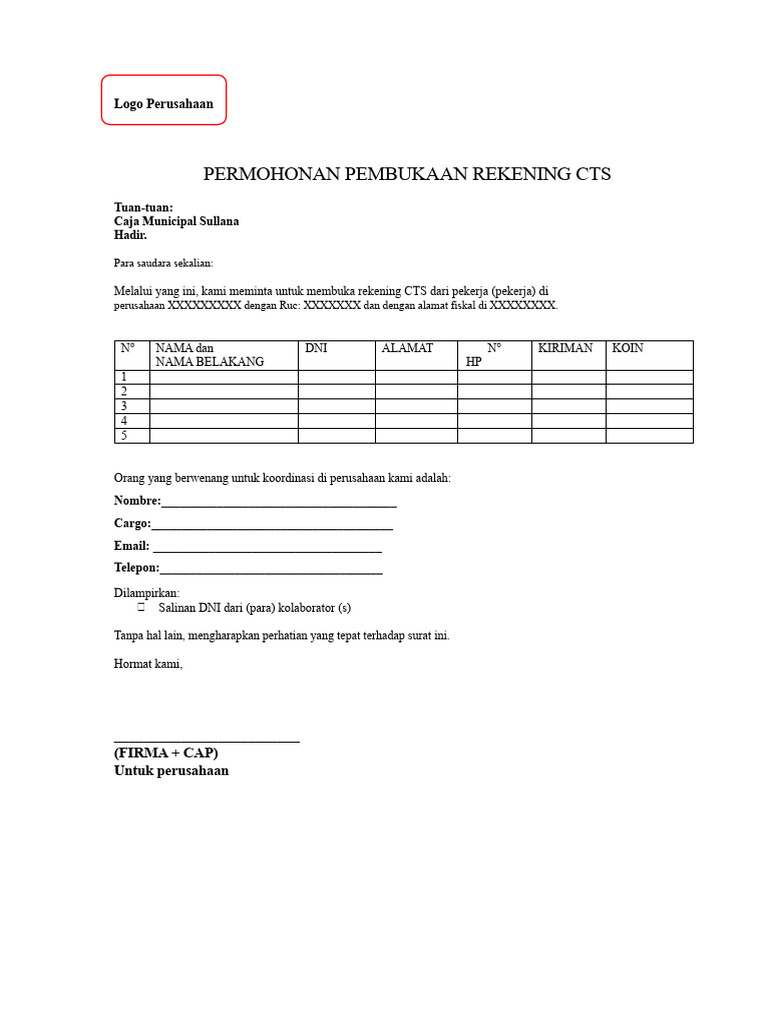 Model Permohonan Pembukaan Rekening | PDF