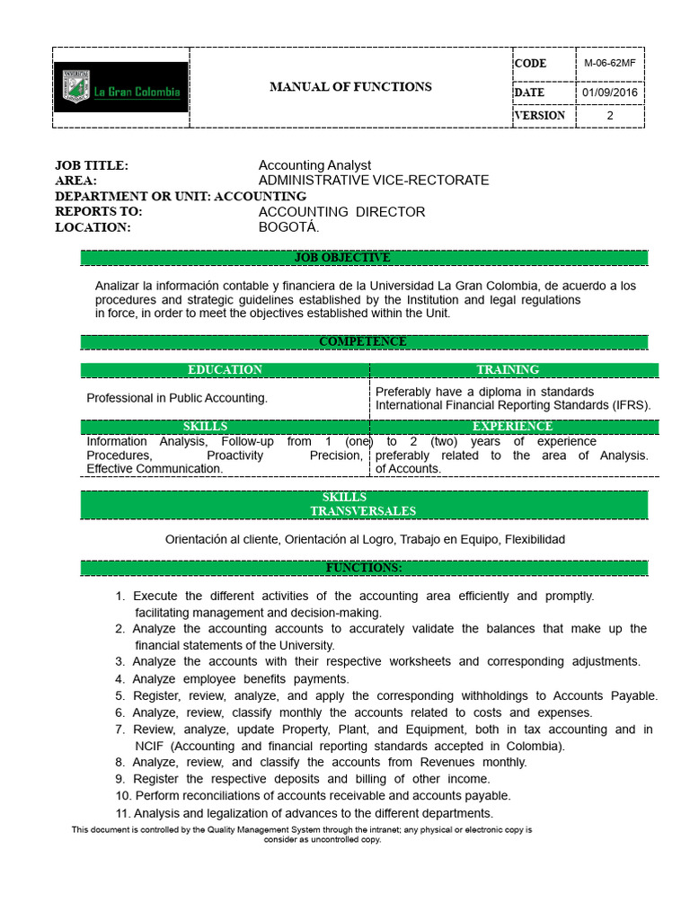 Accounting Analyst Job Functions Manual | PDF | Accounting ...