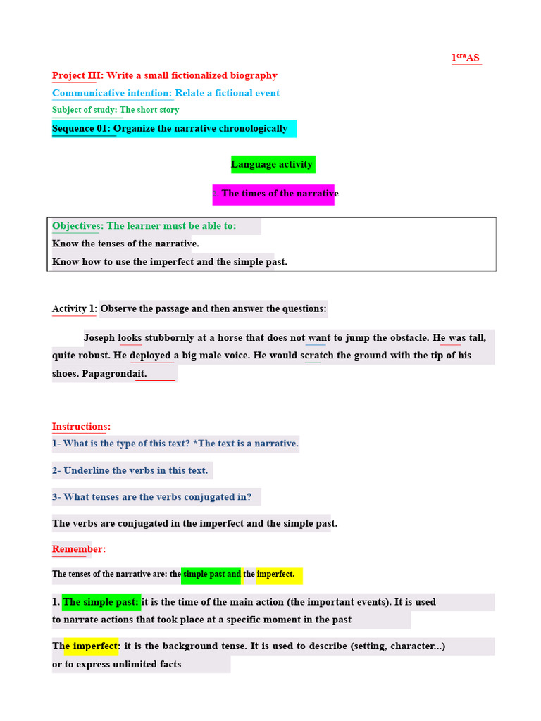 1st As The Times of The Narrative | PDF | Grammatical Tense | Verb