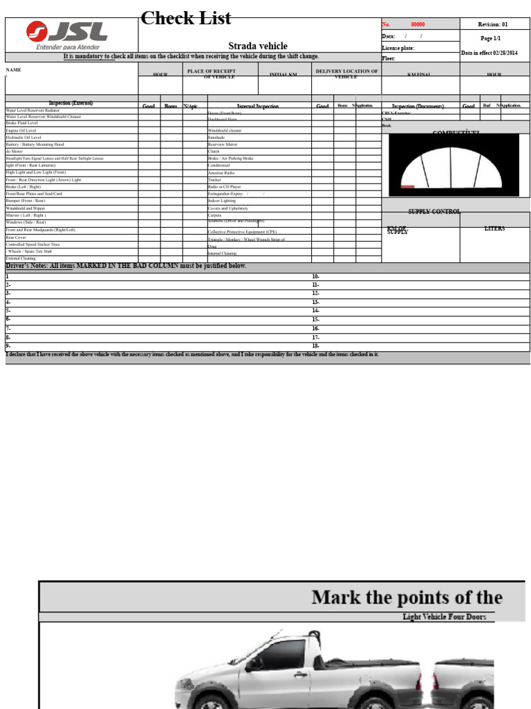 Vehicle Inspection Checklist Template | PDF | Vehicles | Land Vehicles
