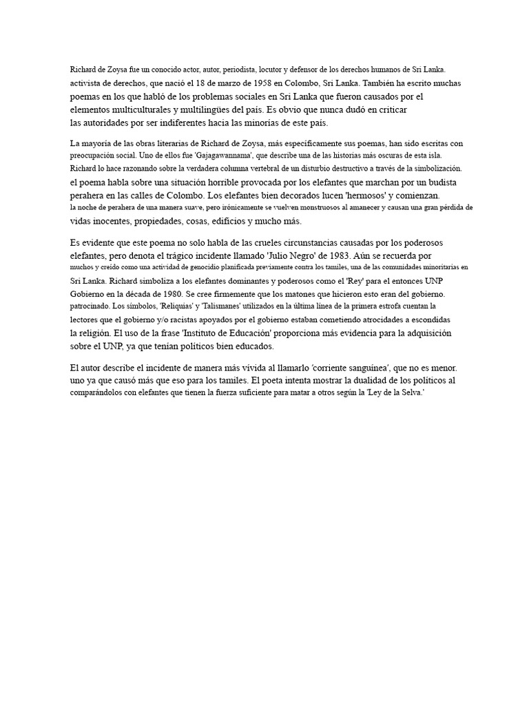 Richard de Zoysa: Poemas y Derechos Humanos | PDF