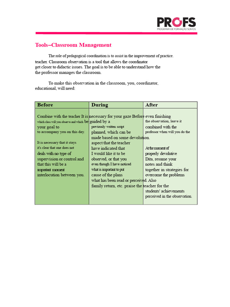 Classroom Management Observation Tools | PDF | Classroom Management ...