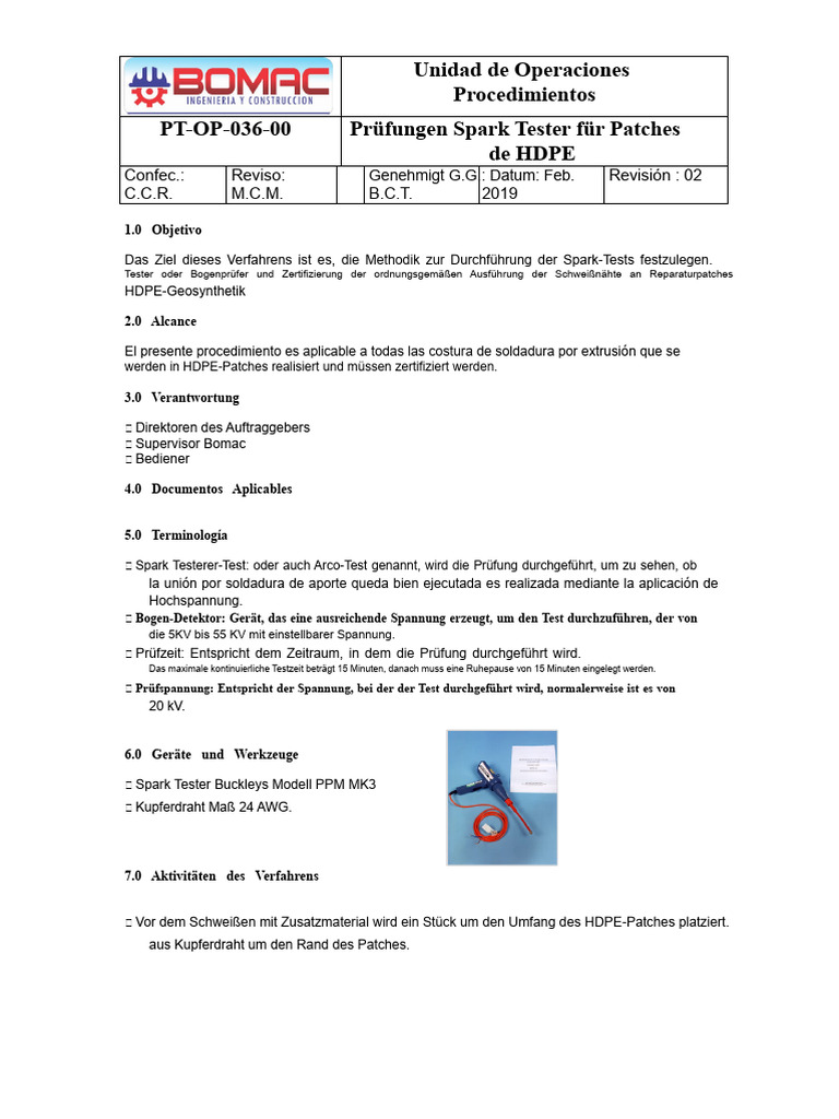 PT-OP-037-00 Tests Spart Tester Membran-Patches HDPE Feb 2019.doc | PDF