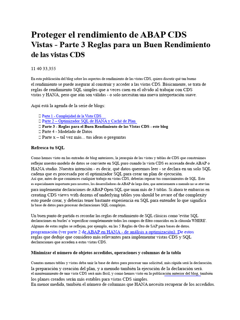 Reglas para Optimizar Vistas CDS en ABAP | PDF | SQL | Software de ...