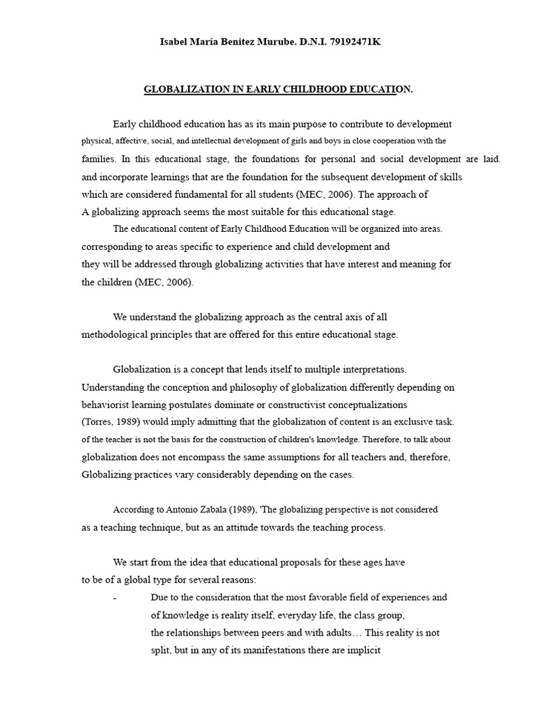 Globalization in Early Childhood Education | PDF | Early Childhood Education | Learning