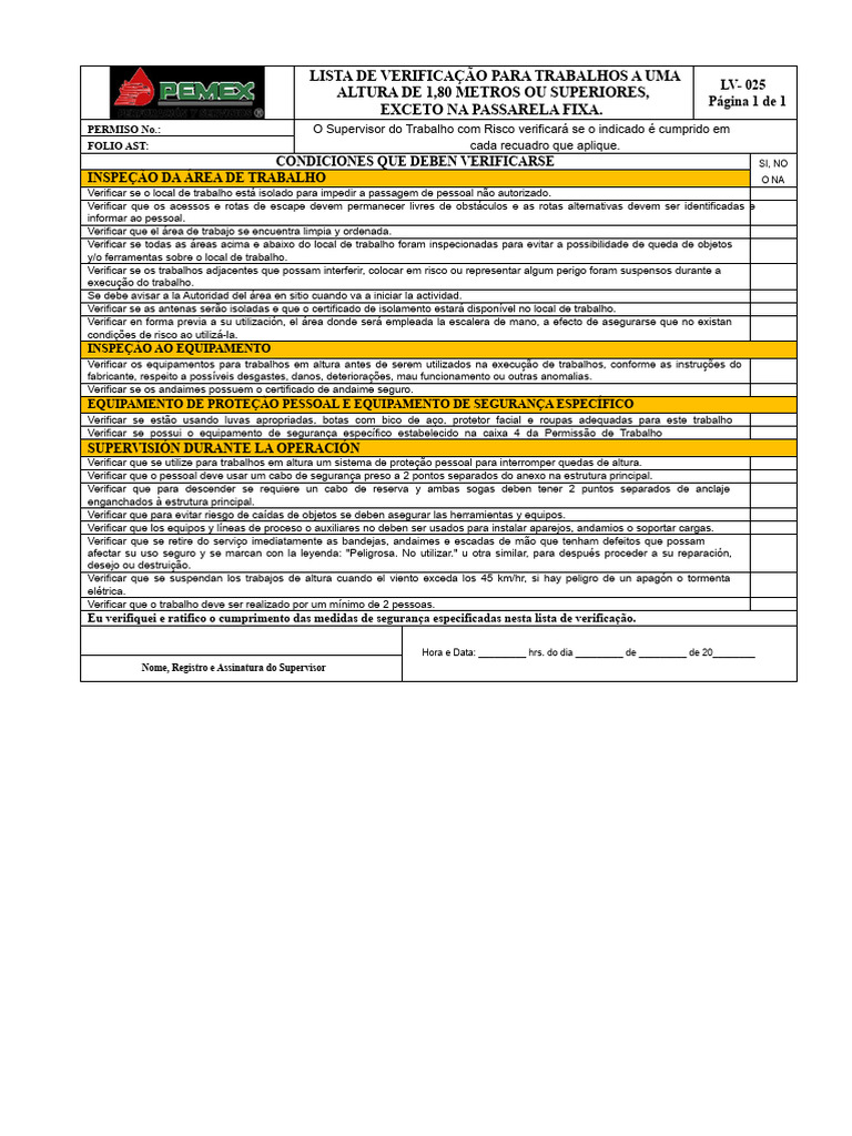 Checklist de Segurança para Trabalhos em Altura | PDF