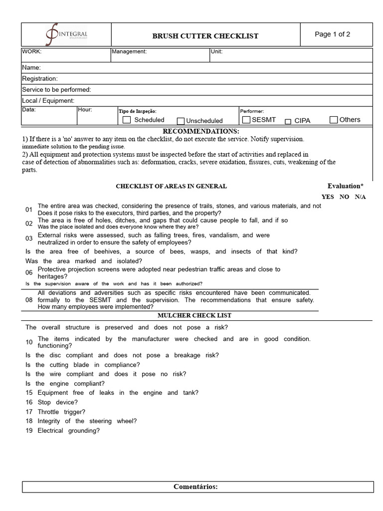 Brush Cutter Safety Inspection Checklist | PDF | Safety