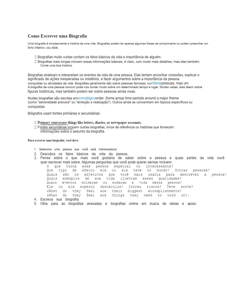 Guia Prático para Escrever Biografias | PDF | Biografia | Vida