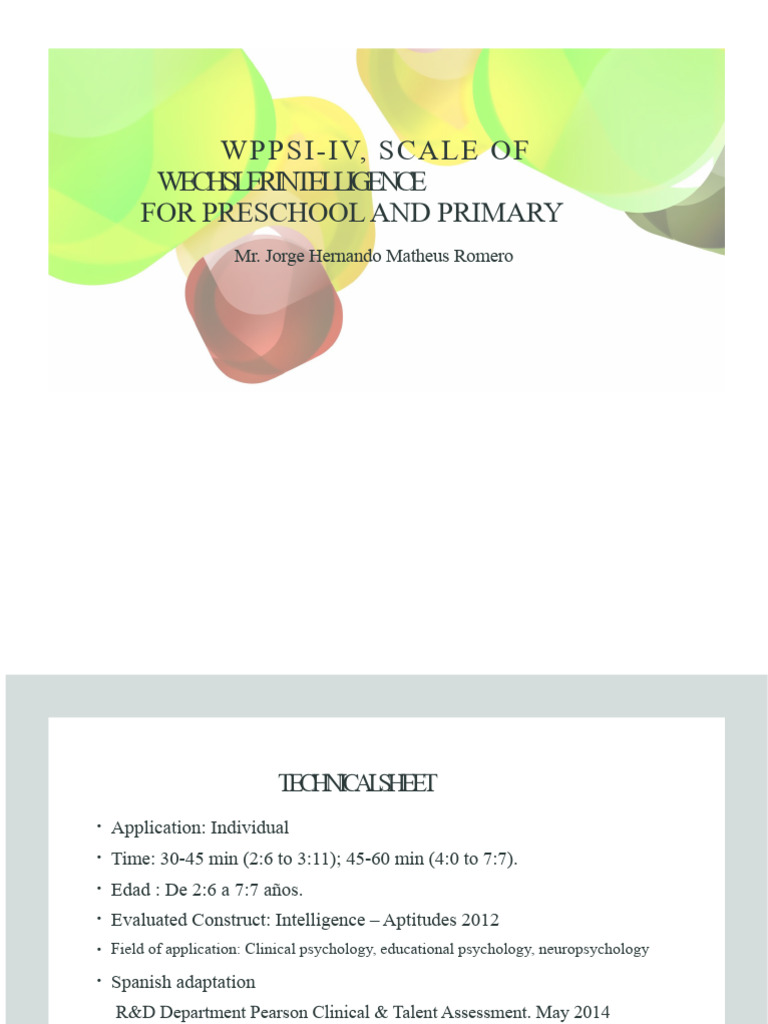 WPPSI-IV, Wechsler Preschool and Primary Scale of Intelligence | PDF ...