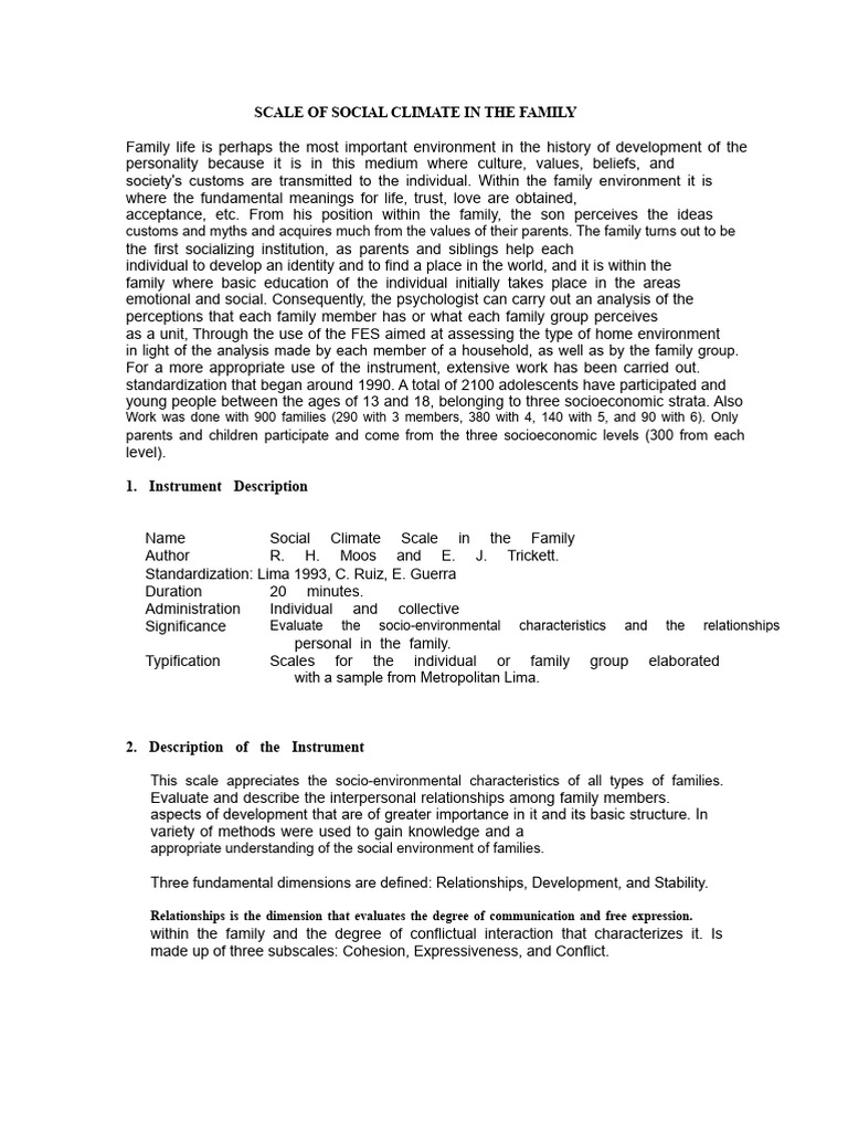 FES Scale Manual of Social Climate in the Family | PDF | Family ...