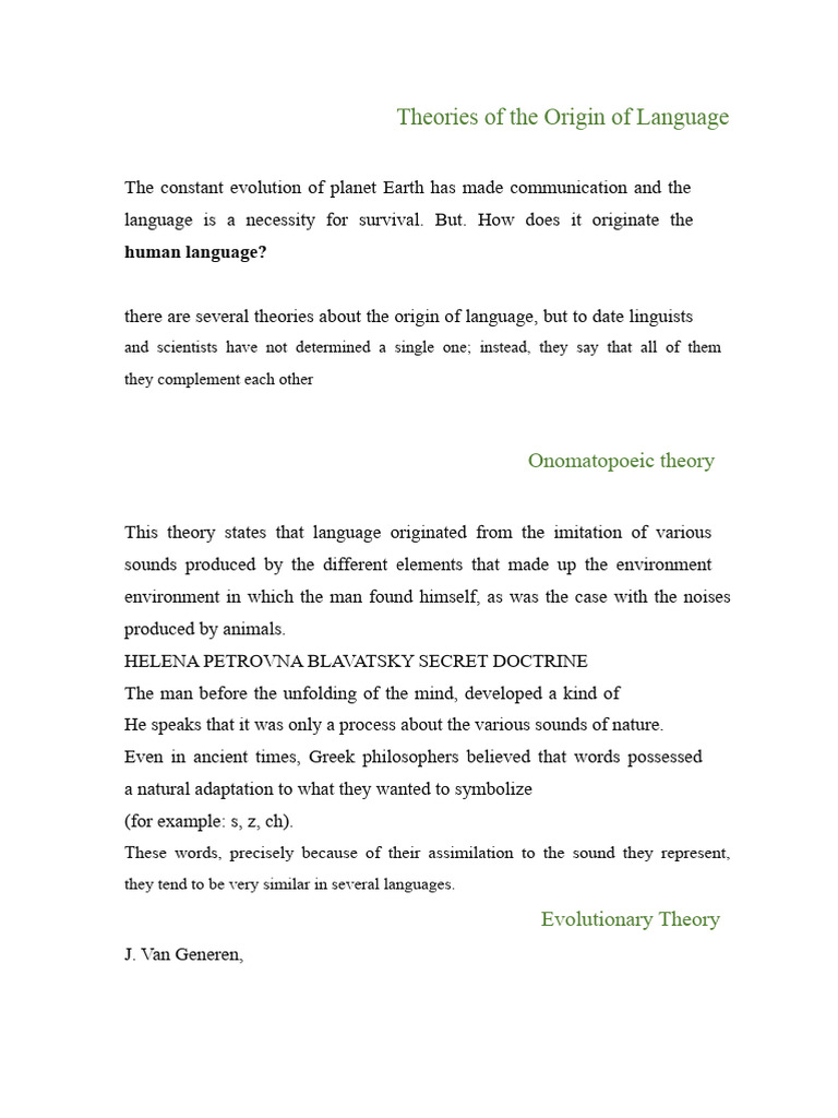 Theories on Language Origin Explained | PDF | Origin Of Language ...