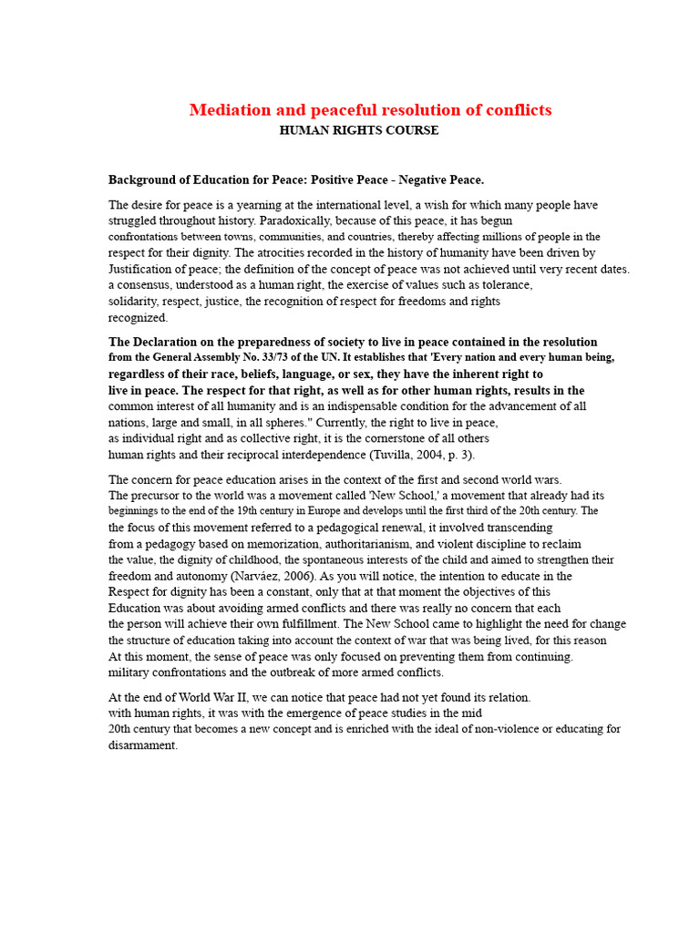 Mediation and Peaceful Resolution of Conflicts | PDF | Human Rights ...
