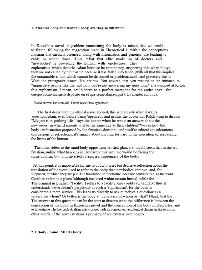 The Body - Hanif Kureishi | PDF | René Descartes | Mind