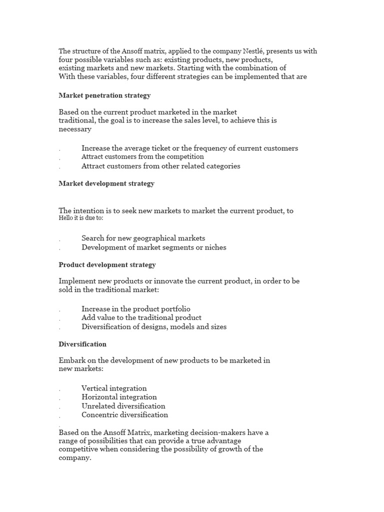 Ansoff Matrix Strategies for Nestlé | PDF