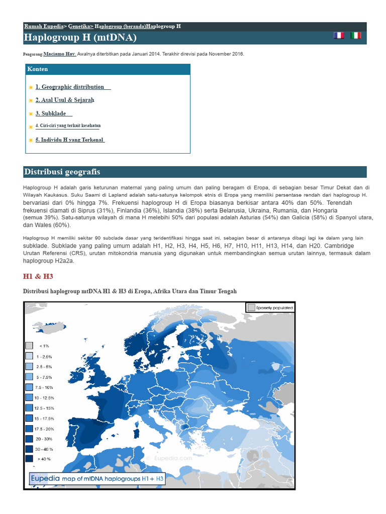 Distribusi dan Sejarah Haplogroup H | PDF