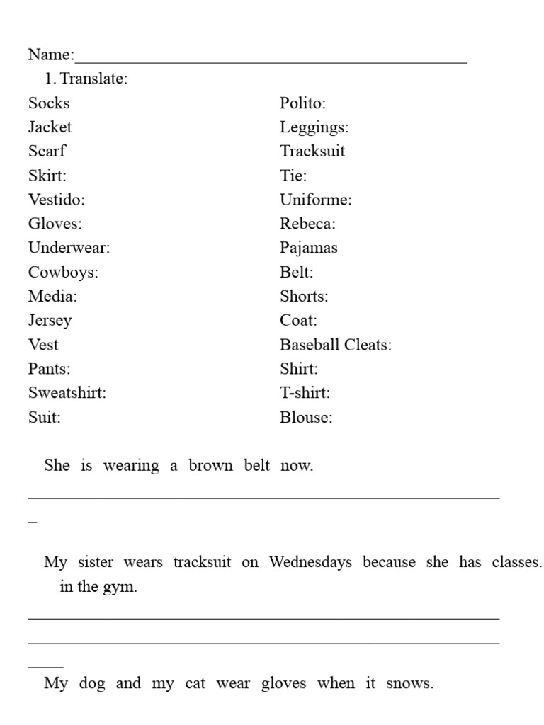 Clothing Exam 5th Grade | PDF