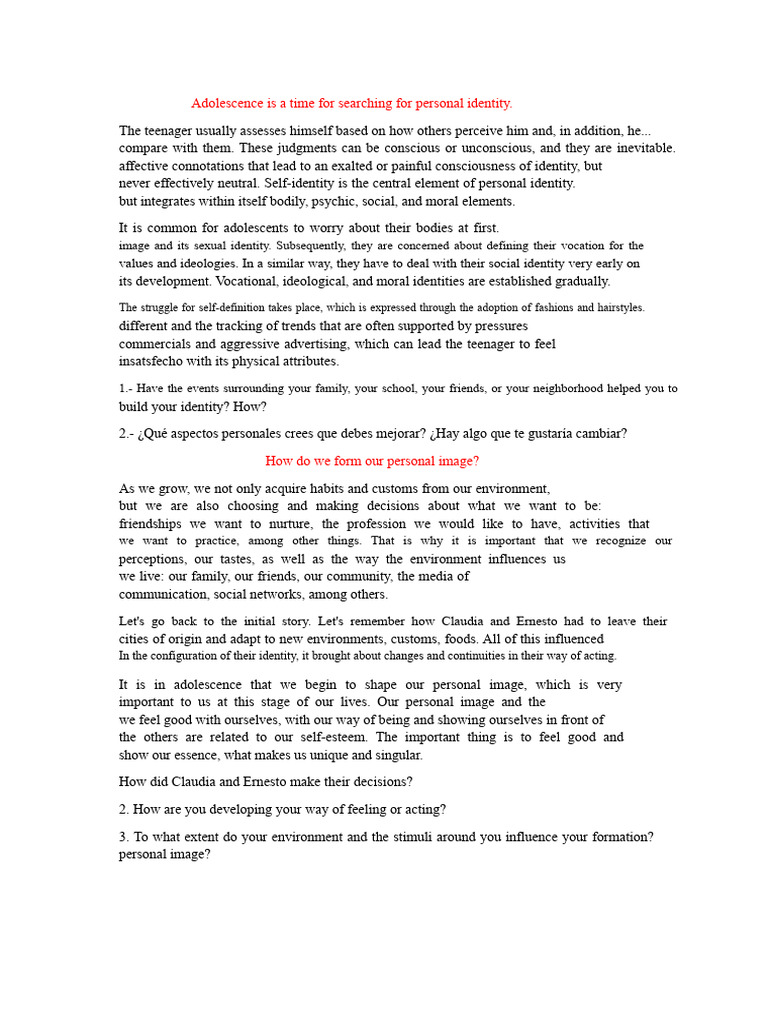 Adolescence Is A Time For Searching For Personal Identity. | PDF ...