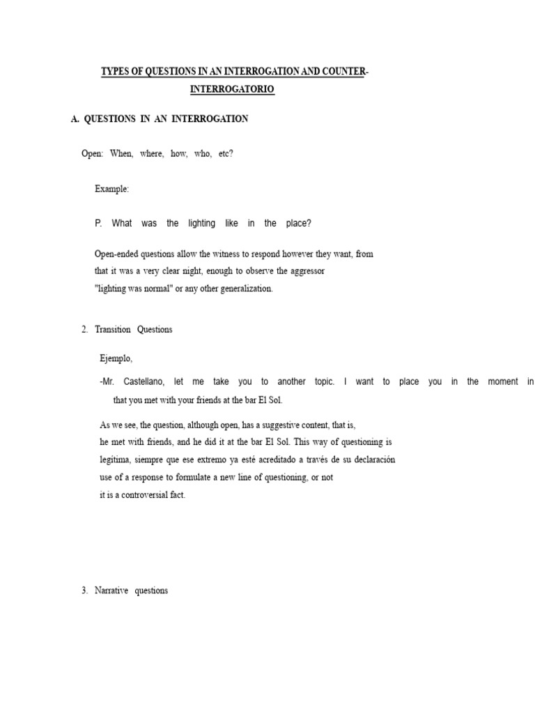 Types of Questions in An Interrogation and Counter - Print | PDF ...