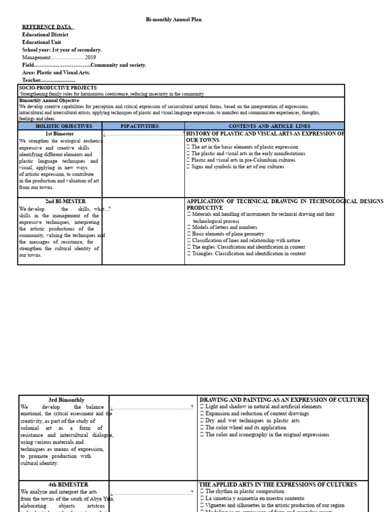 PAB visual arts 1st.docx | PDF | Curriculum | Drawing