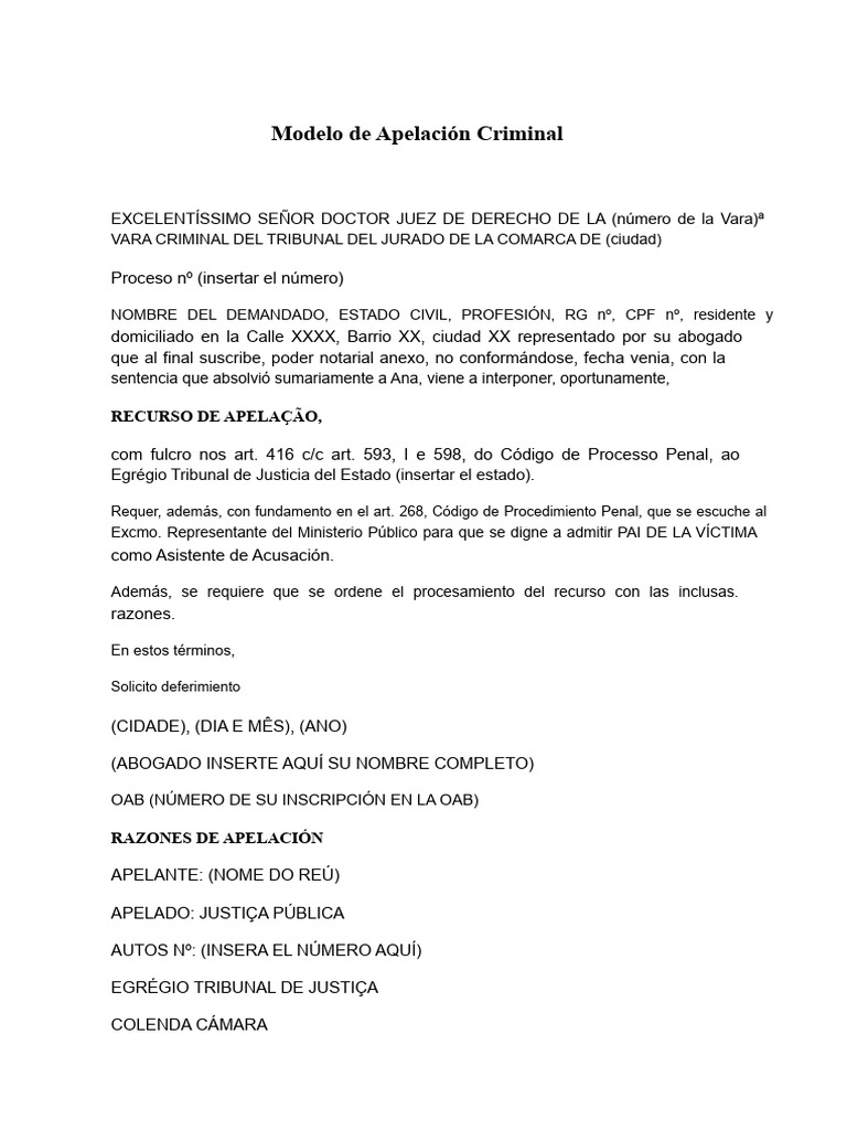 Modelo de Apelación Penal | PDF | Sentencia (ley) | Apelación