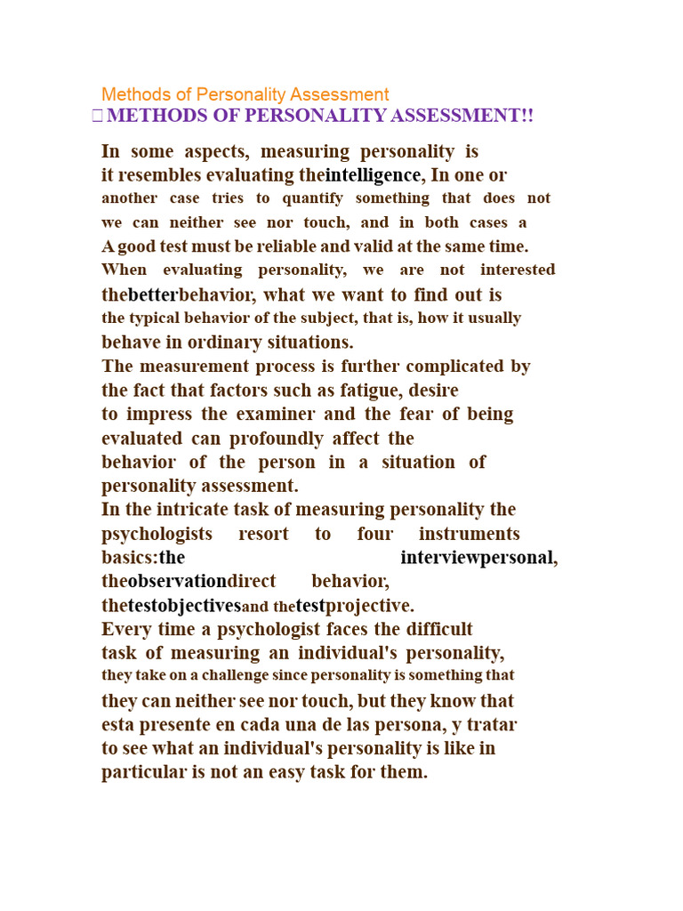 Methods of Personality Assessment | PDF | Nonverbal Communication ...