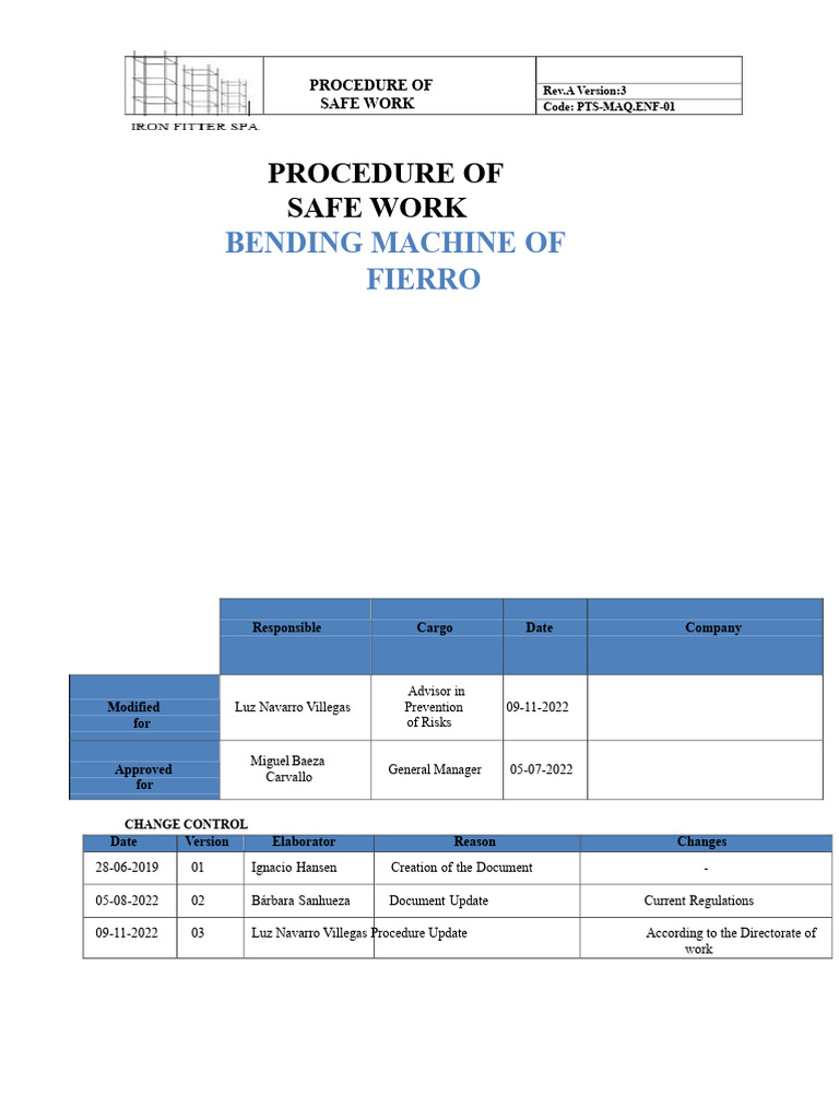 Safe Work Procedure For Bending Machine | PDF | Regulatory Compliance ...