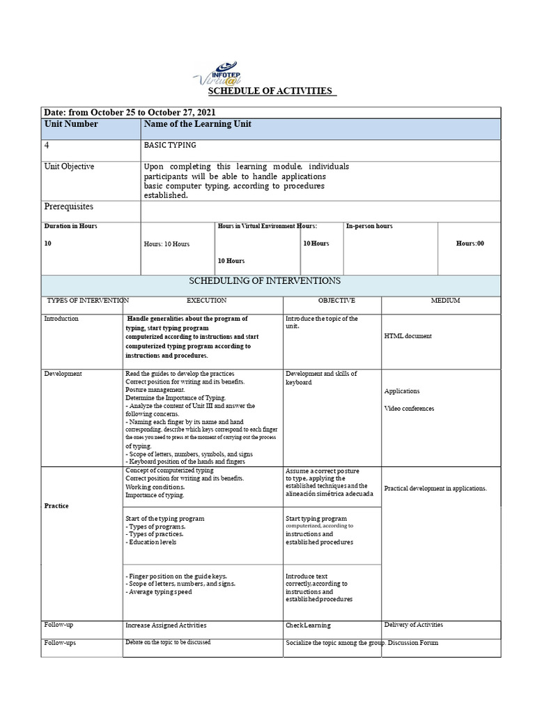 INFOTEP SCHEDULE | PDF | Computer Keyboard | Computing