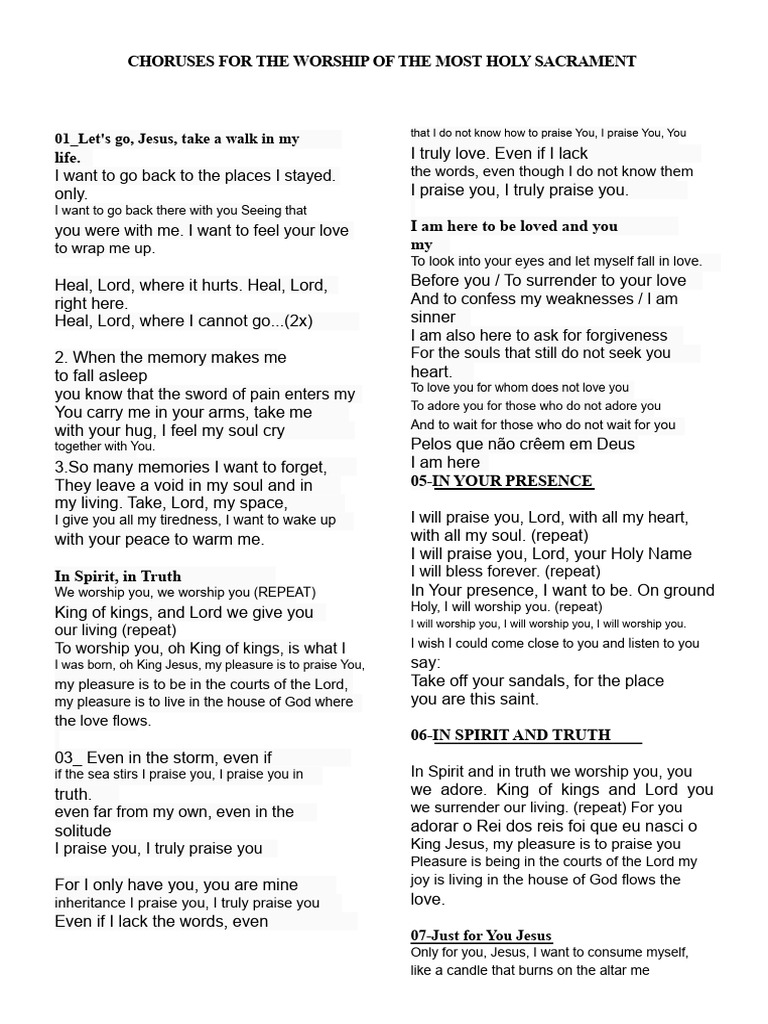 Songs For Worship of The Most Holy Sacrament | PDF | Eucharist | Jesus