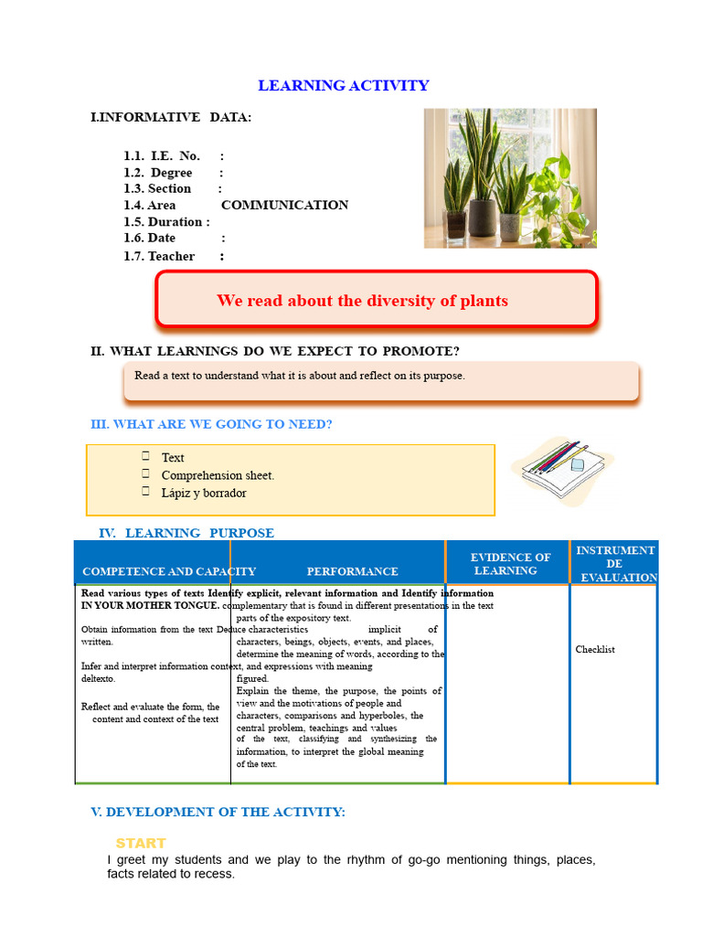 Plant Diversity Learning Activity Guide | PDF | Information | Reading ...