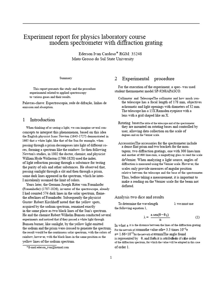 Spectroscopy report | PDF | Spectroscopy | Spectral Line