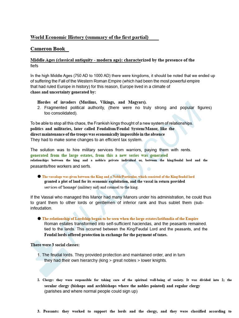 World Economic History Summary | PDF | Feudalism | Crop Rotation